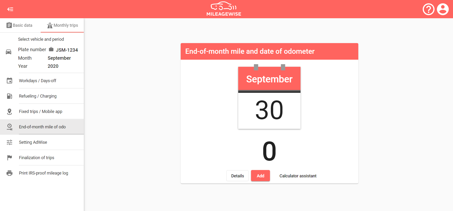 How to add a new end-of-month odometer reading - MileageWise Help