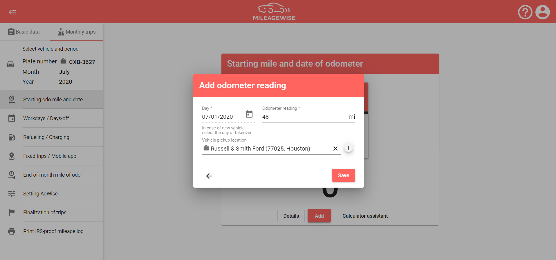 How to record your starting odometer reading - MileageWise - Help