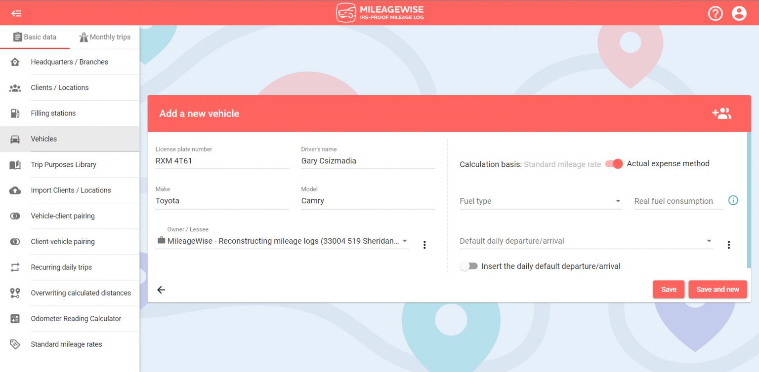 How to add a new vehicle - Step by step - MileageWise Help