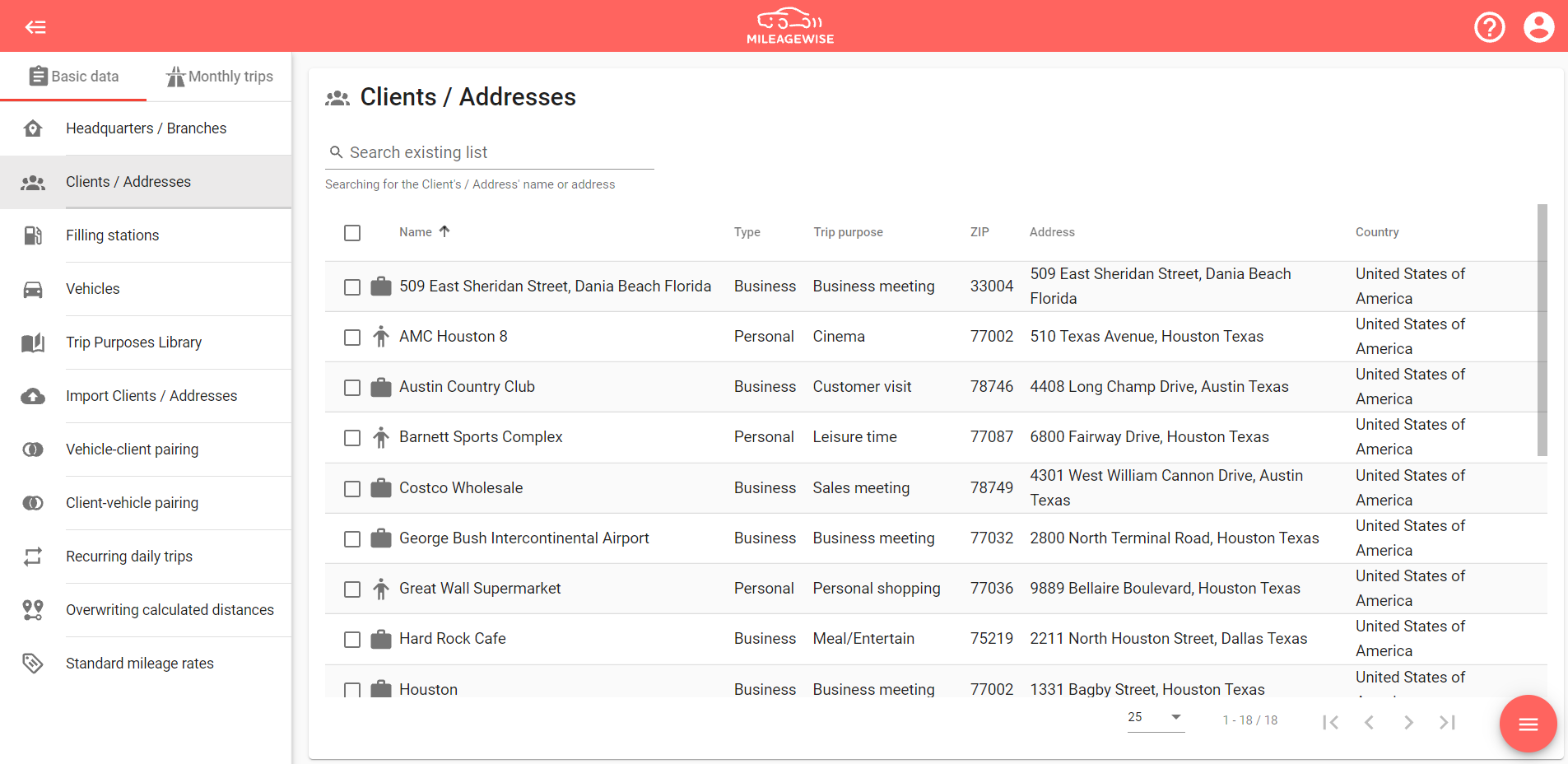 How to display your clients - Step by step - MileageWise Help