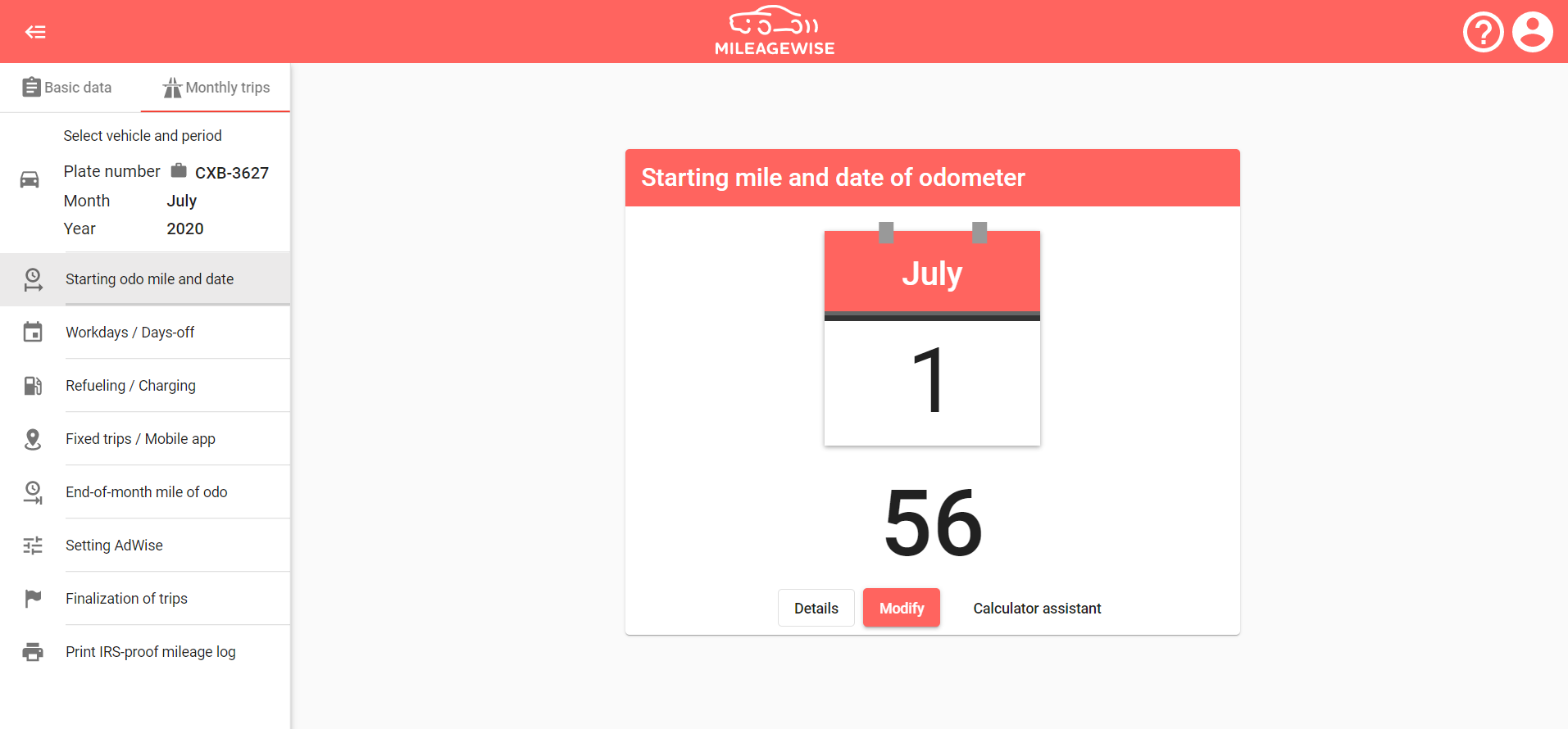 How to modify the starting odometer reading - MileageWise Help
