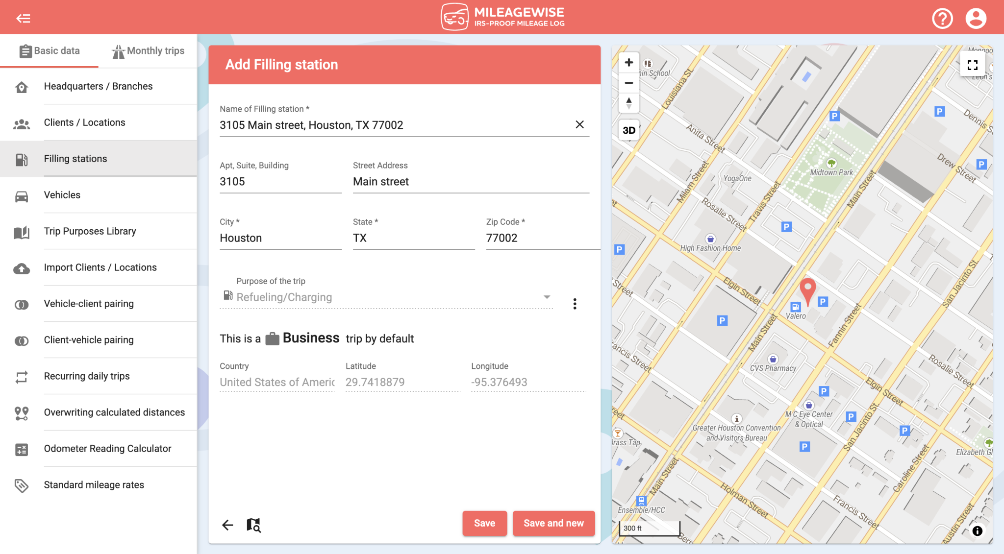How to search filling station by address - MileageWise Help
