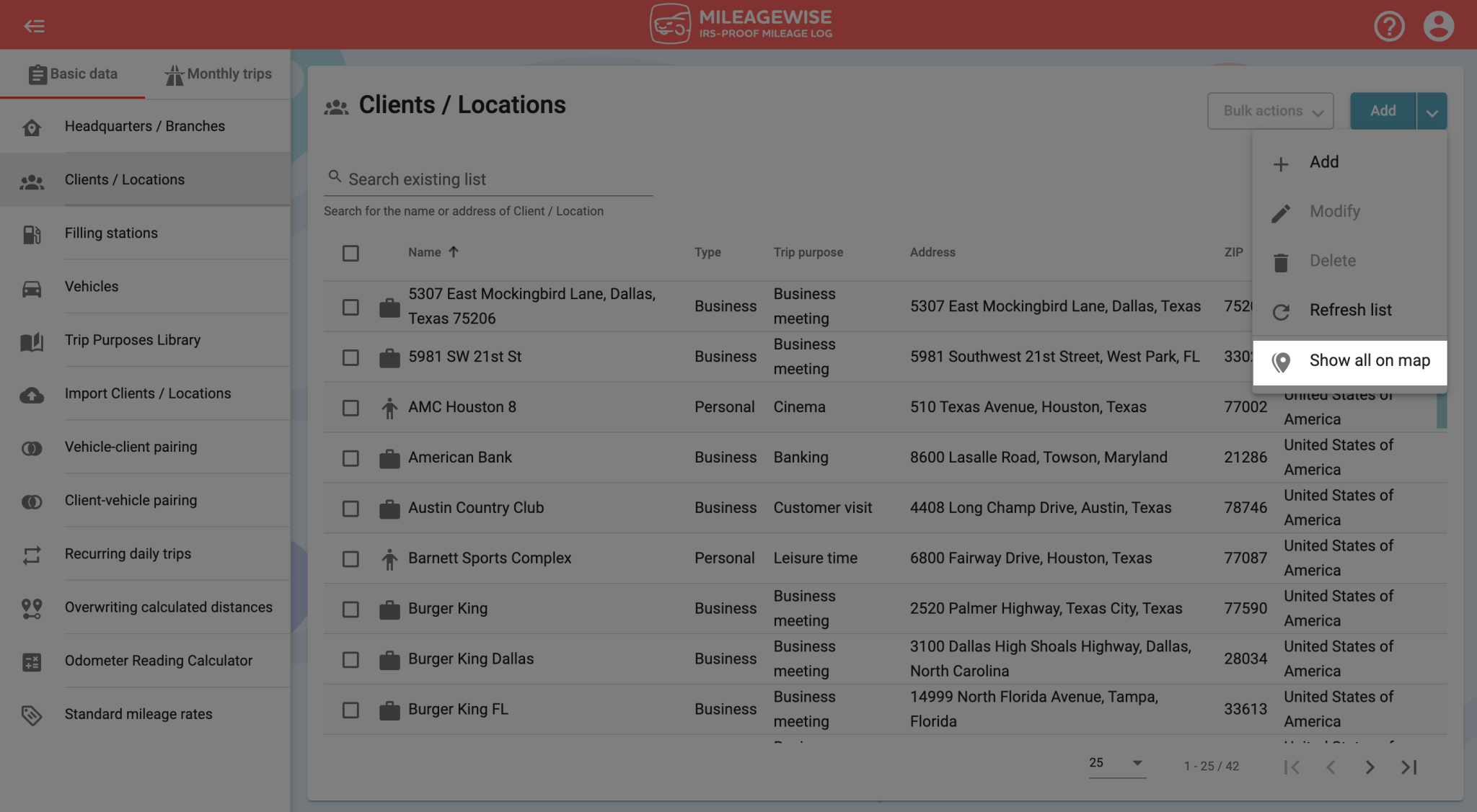 How to display your clients - Step by step - MileageWise Help