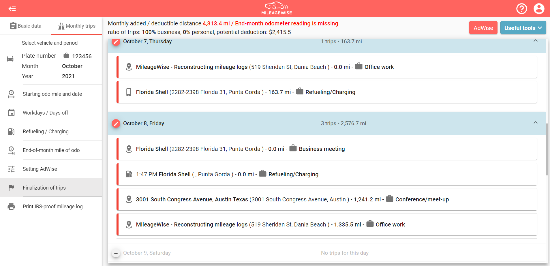 How to record an end-of-day refueling / charging - MileageWise Help