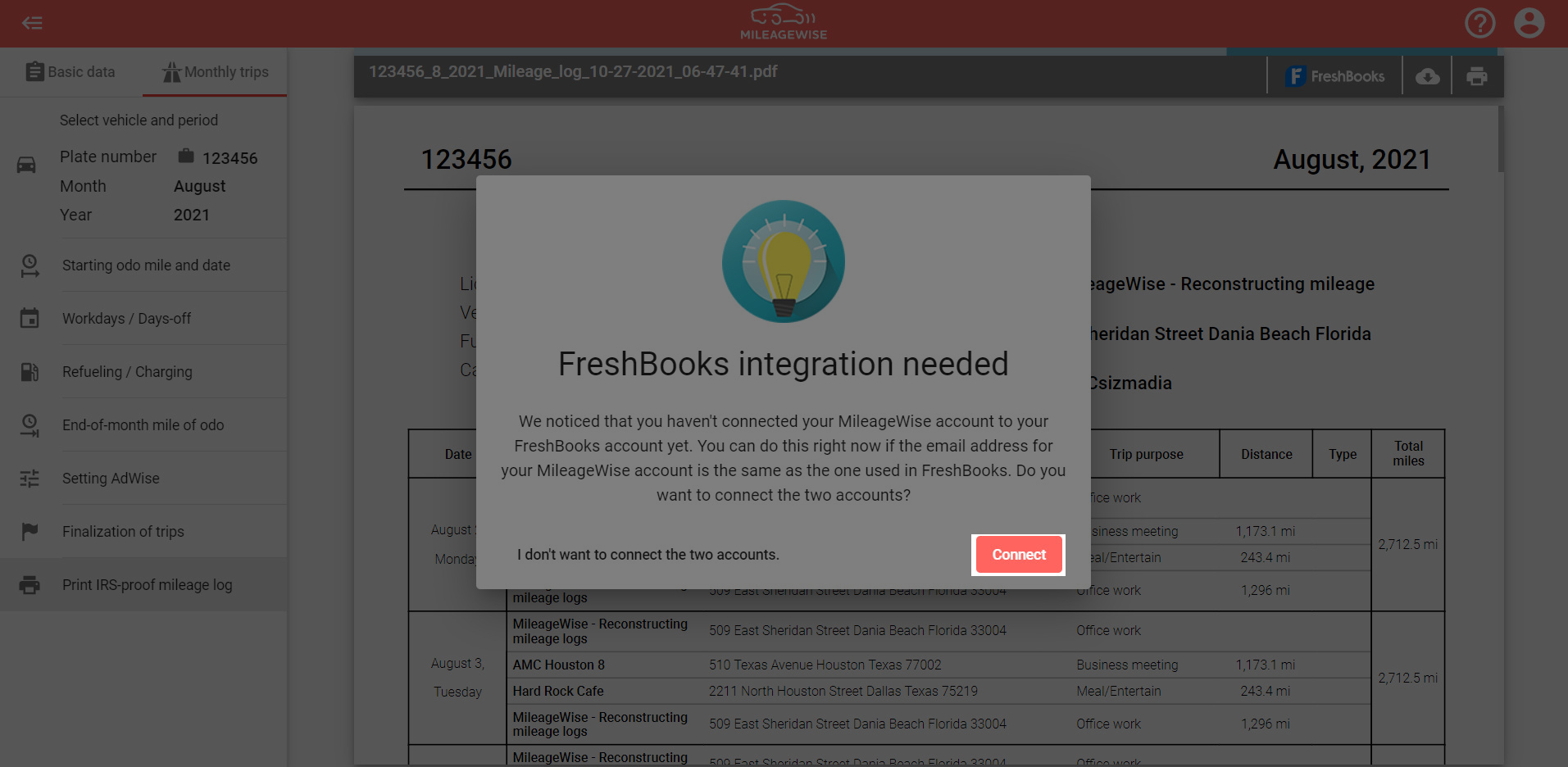 FreshBooks Integration - MileageWise