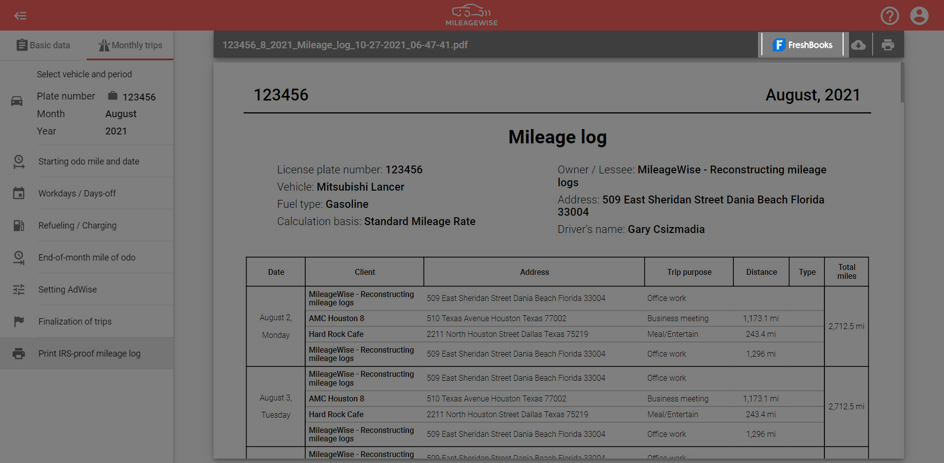 FreshBooks Integration - MileageWise