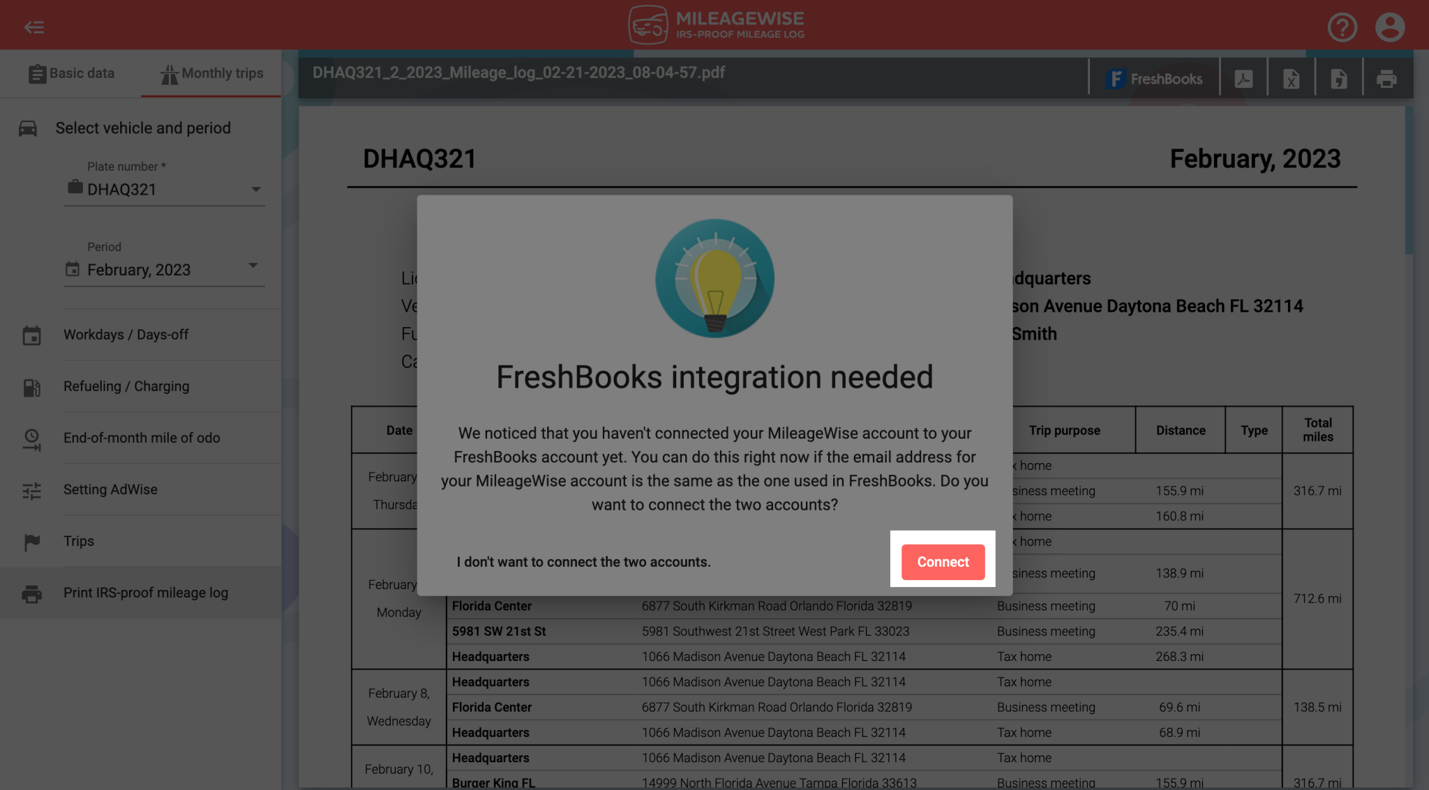 FreshBooks Integration - MileageWise