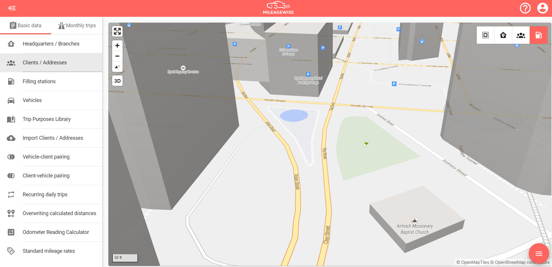 Built-In Map in MileageWise | Automatic Distance Calculation