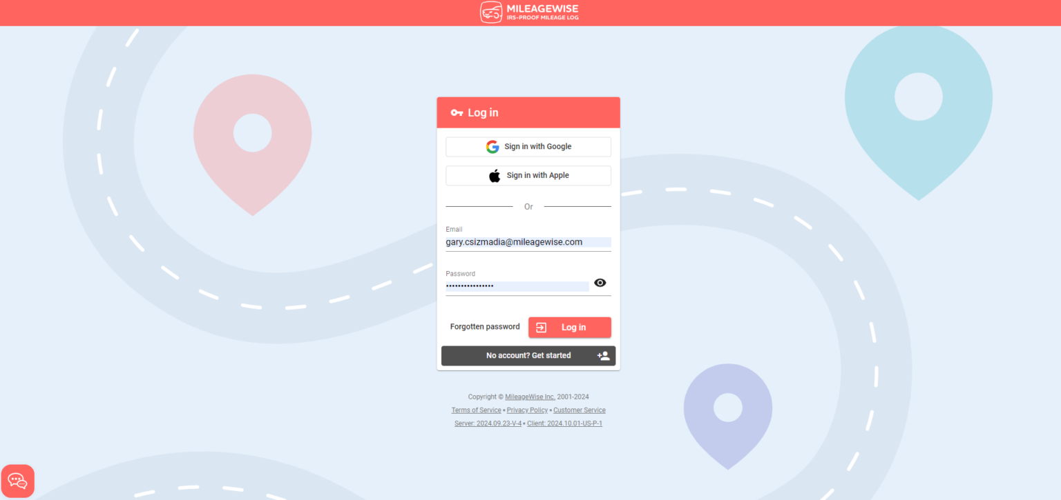 MileageWise - Login - MileageWise Web Dashboard